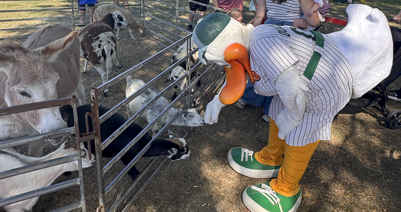 (Wantagh, N.Y., Oct. 4, 2025) – Long Island Ducks mascot QuackerJack stopped by Forest City Park ...